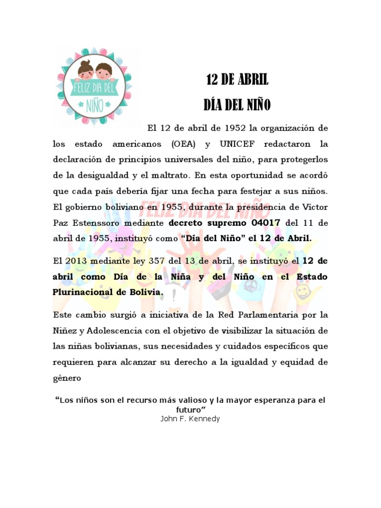 Lectura Al 12 de Abril Dia Del Niño | PDF