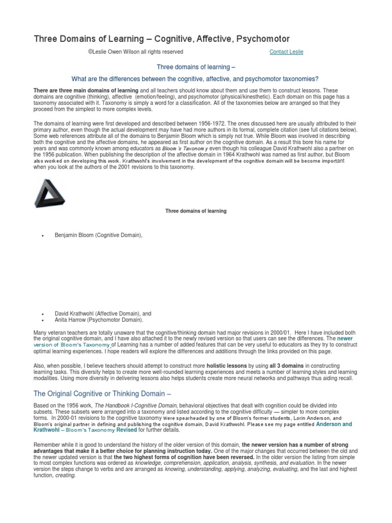 Three Domains of Learning | PDF | Affect (Psychology) | Learning