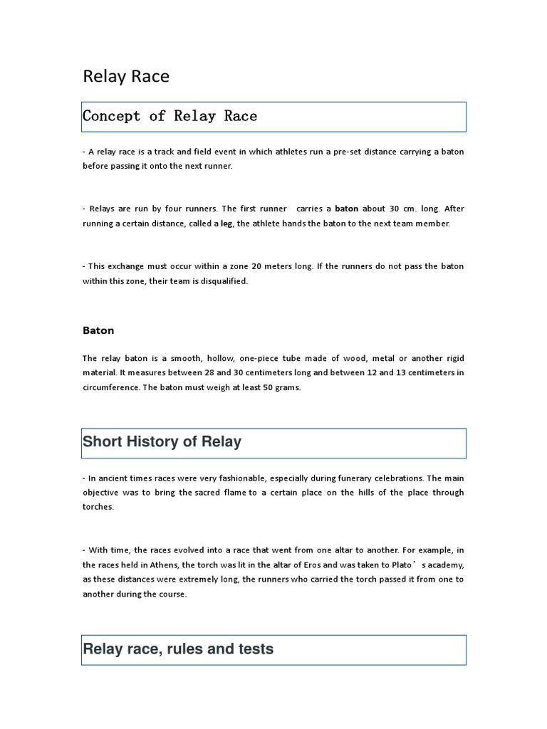 Concept of Relay Race | PDF