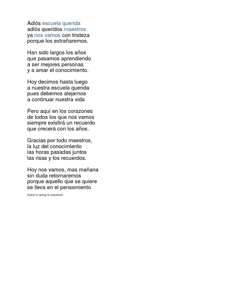 Adiós Escuela Querida | PDF