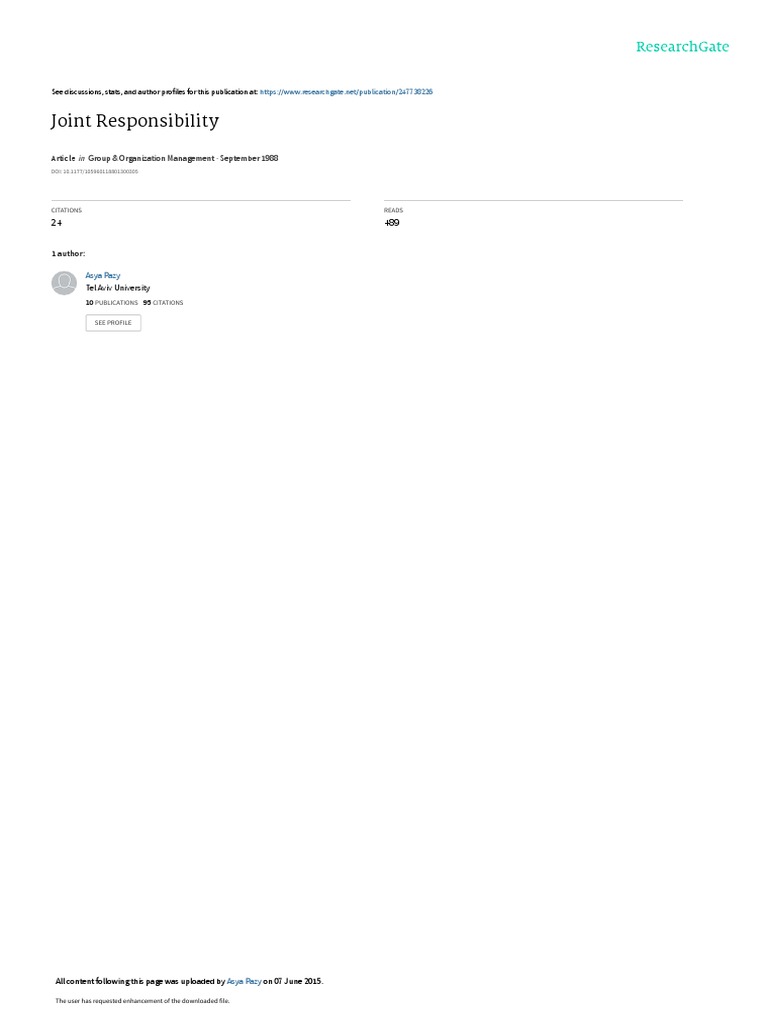 Joint Responsibility: Group & Organization Management September 1988 | PDF