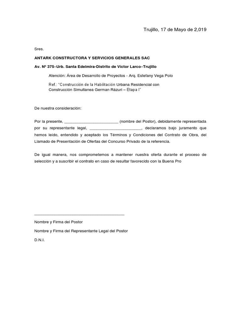 01 Carta de Aceptacion de TDR | PDF | Derecho