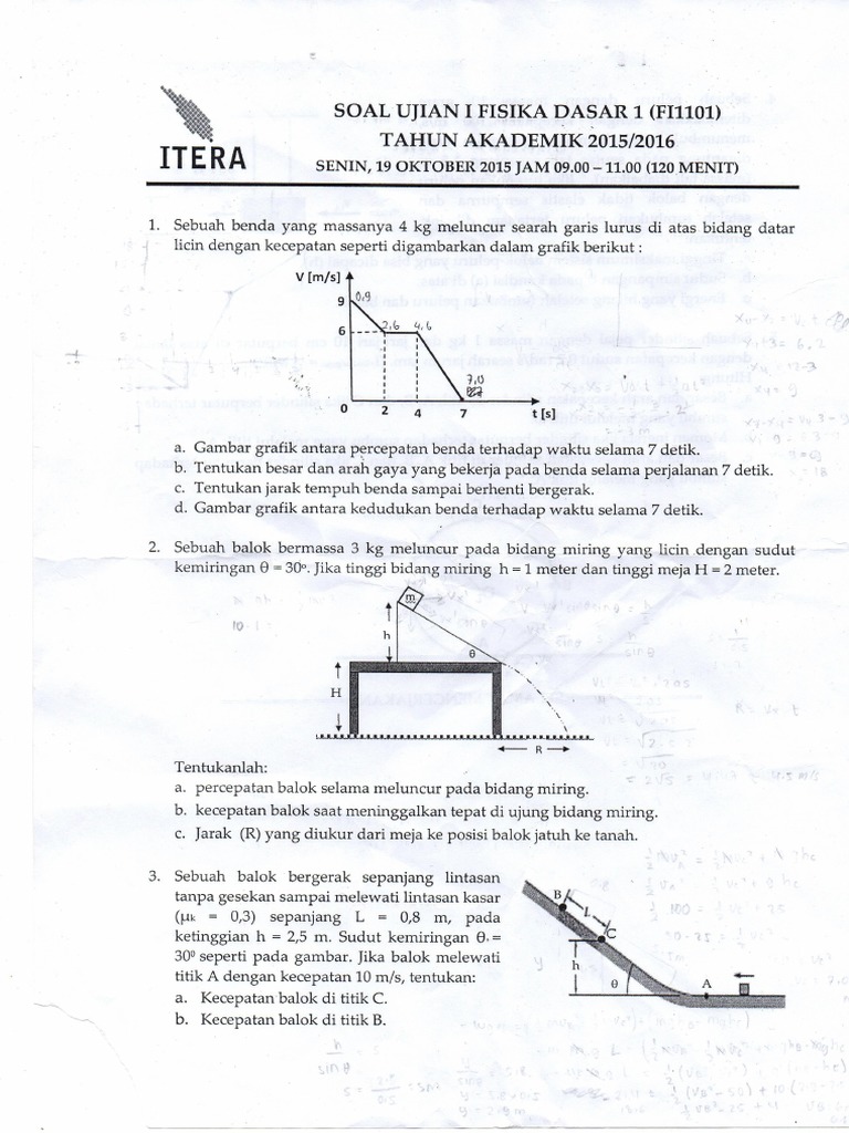 Soal Fisika Dasar UTS Semester 1 ITERA 2015 PDF | PDF
