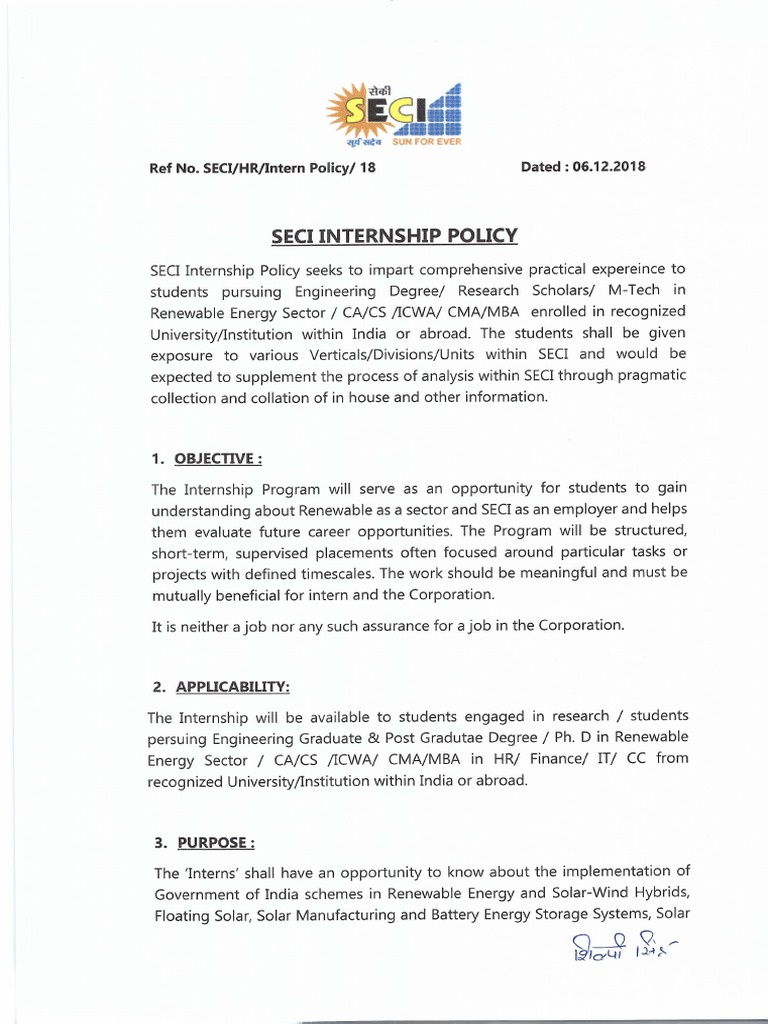 SECI Internship Policy 3 7 | PDF