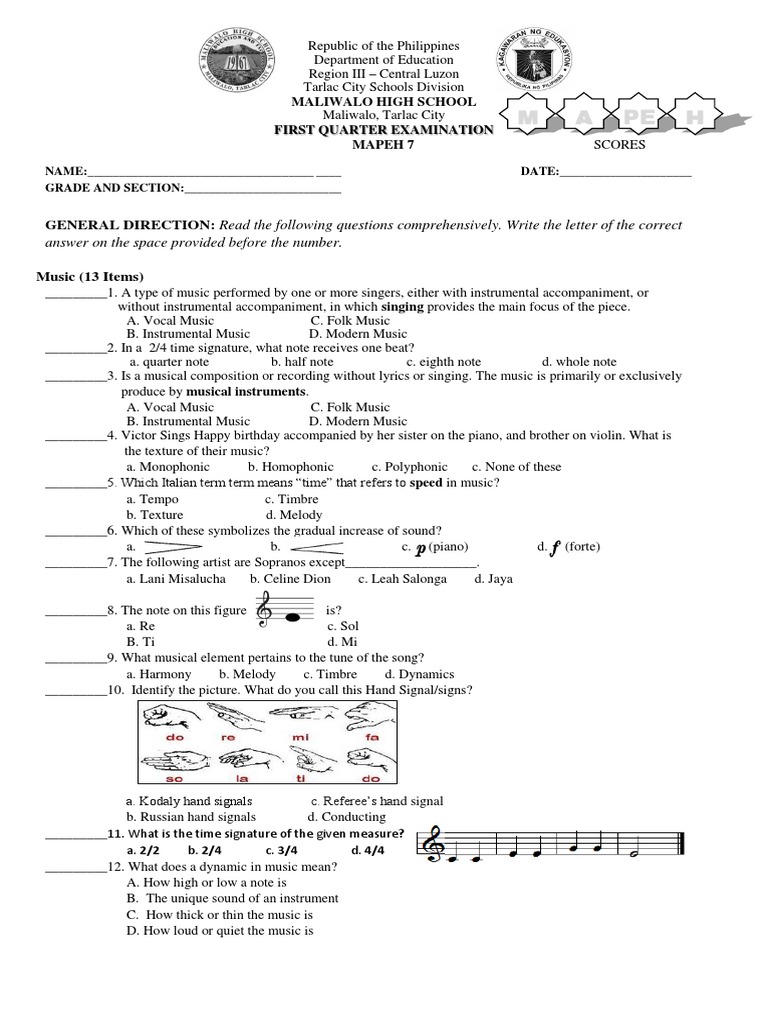 Unit Test Mapeh 7 | PDF | Color | Mental Health