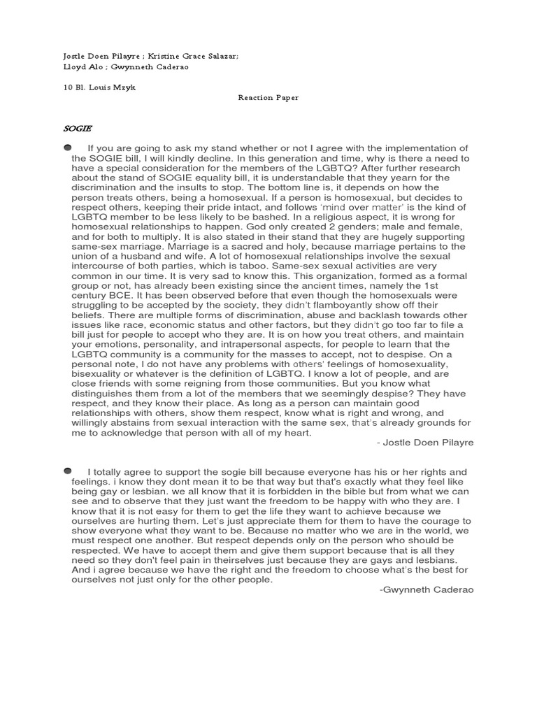 ESP Reaction Paper | PDF | Homosexuality | Employment