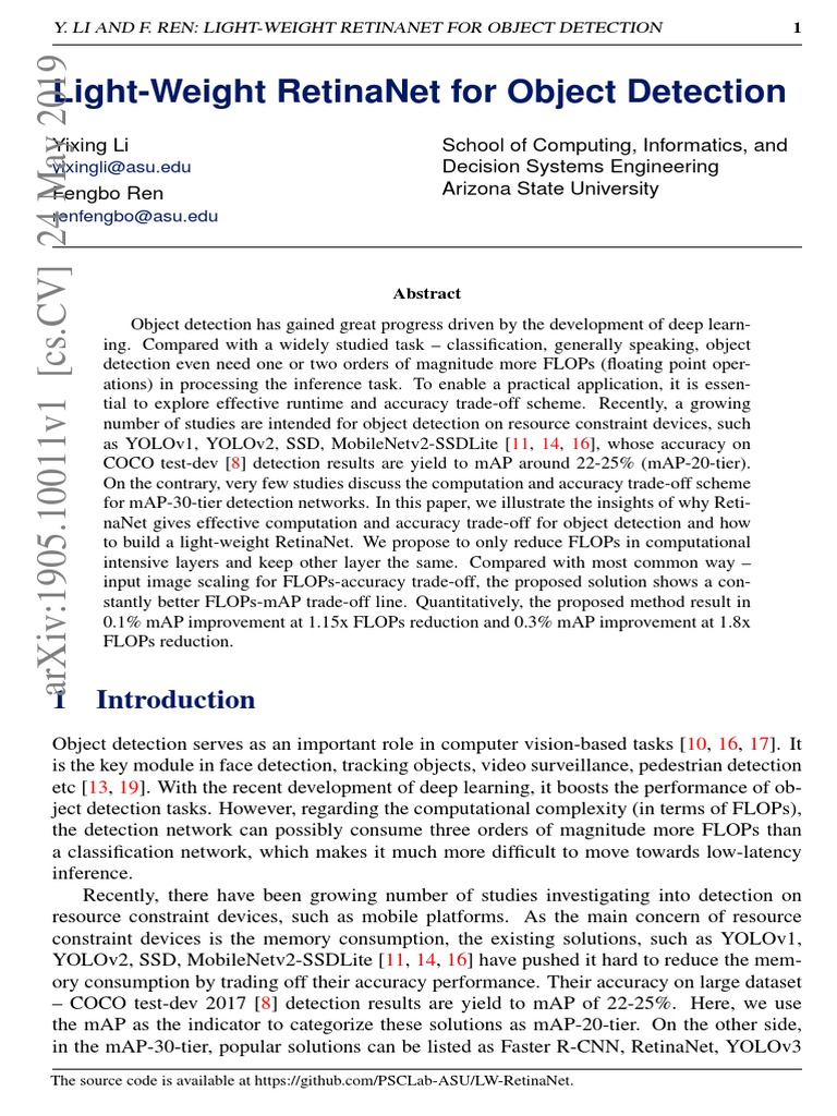 Light-Weight RetinaNet For Object Detection | PDF | Deep Learning ...