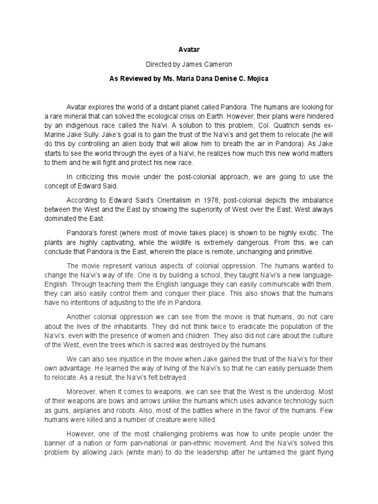 Avatar Analysis | PDF | Avatar (2009 Film) | Postcolonialism
