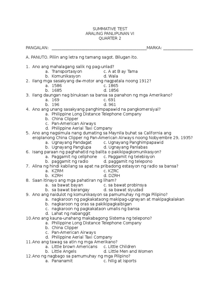 Summative Test Ap6 q2 | PDF