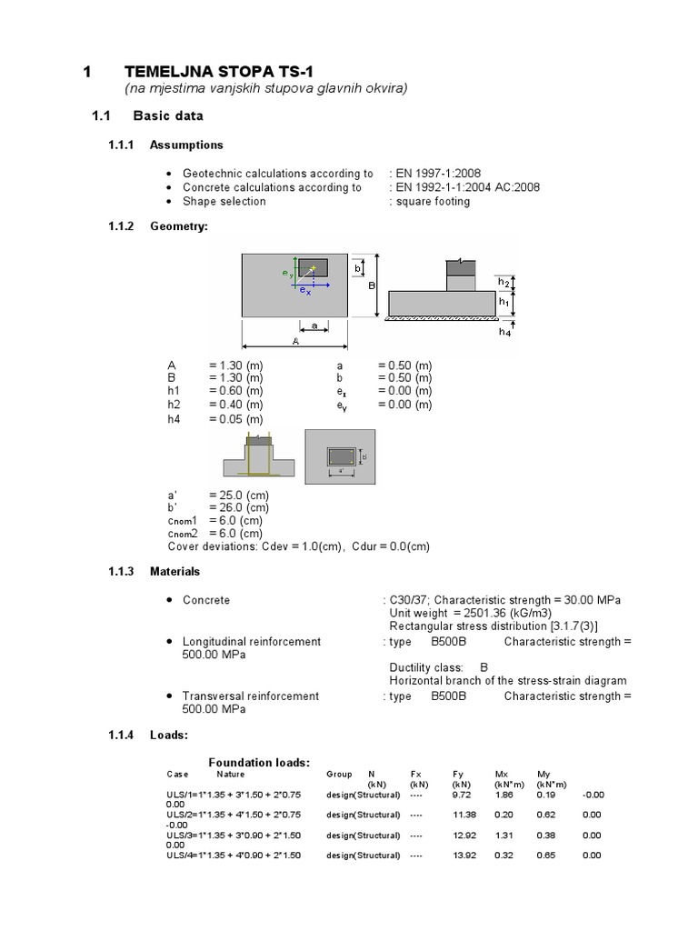 1 Temeljna Stopa Ts-1: 1.1 Basic Data | Download Free PDF | Engineering ...