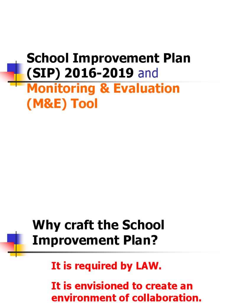 School Improvement Plan (SIP) 2016-2019: Monitoring & Evaluation (M&E ...
