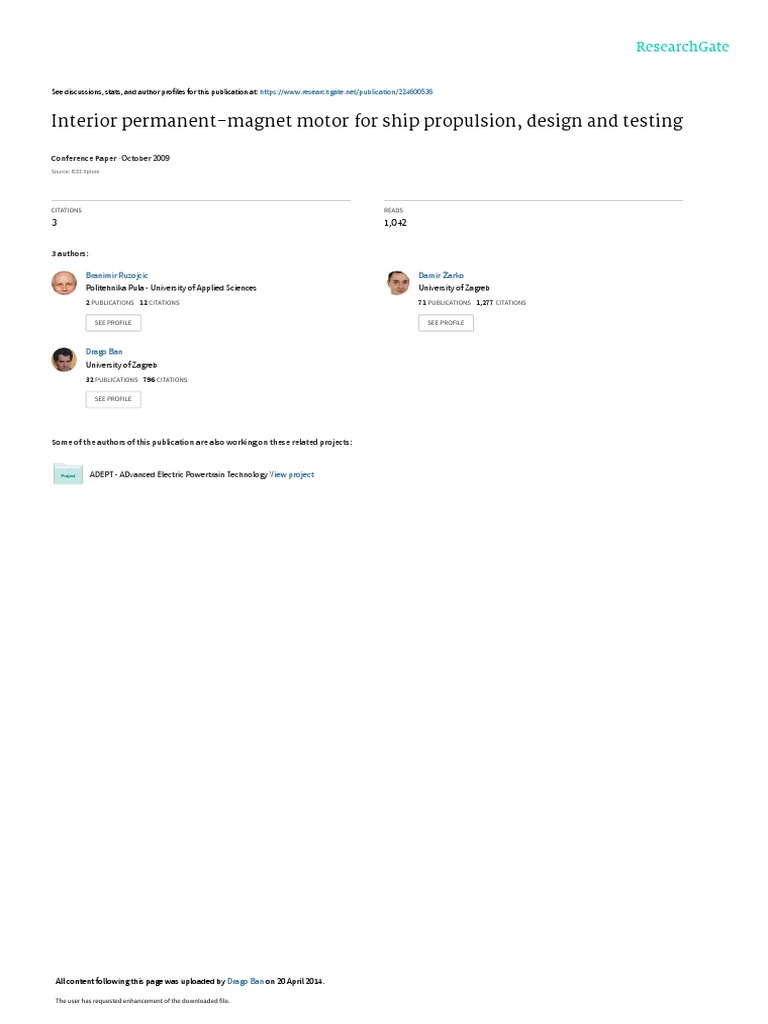 Interior Permanent-Magnet Motor For Ship Propulsion, Design and Testing ...