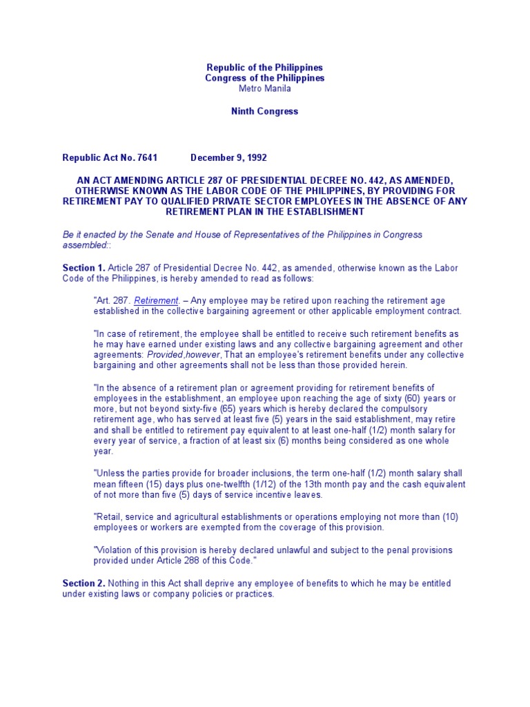 Ra 7641 | PDF | Employment | Retirement