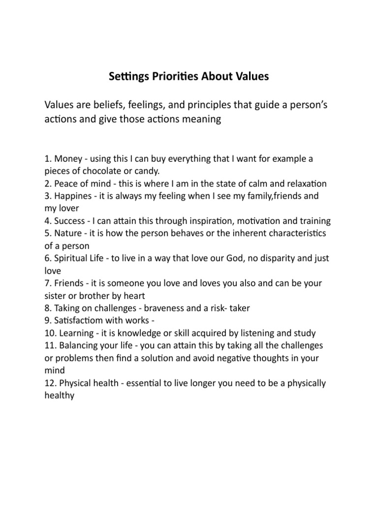 Settings Priorities About Values | PDF