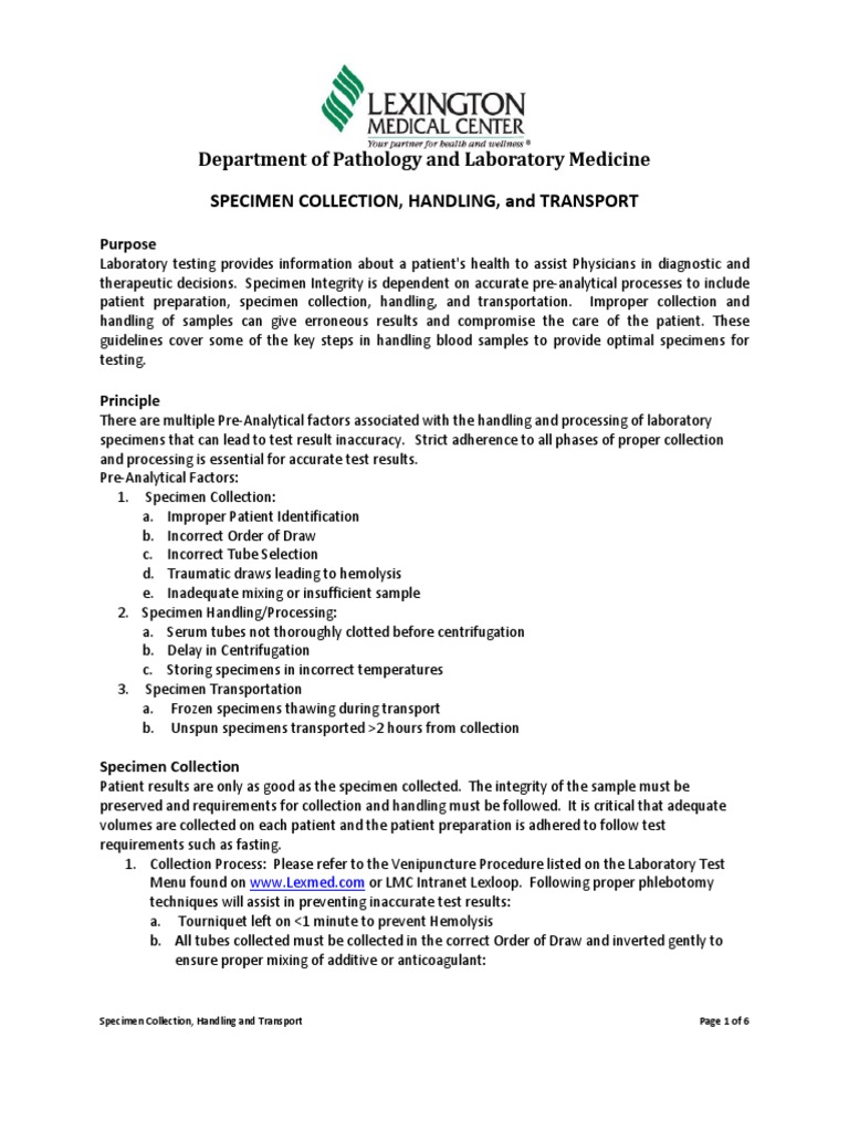 Specimencollectionhandlingtransport032715 Pdf Pdf Blood Plasma