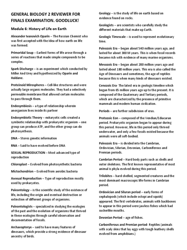 General Biology 2 Reviewer For Finals Examination. Goodluck! | PDF ...
