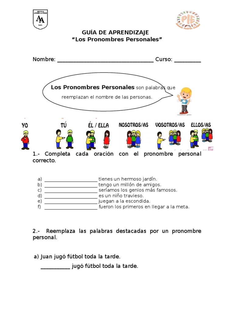 Guía de Aprendizaje Pronombres | PDF