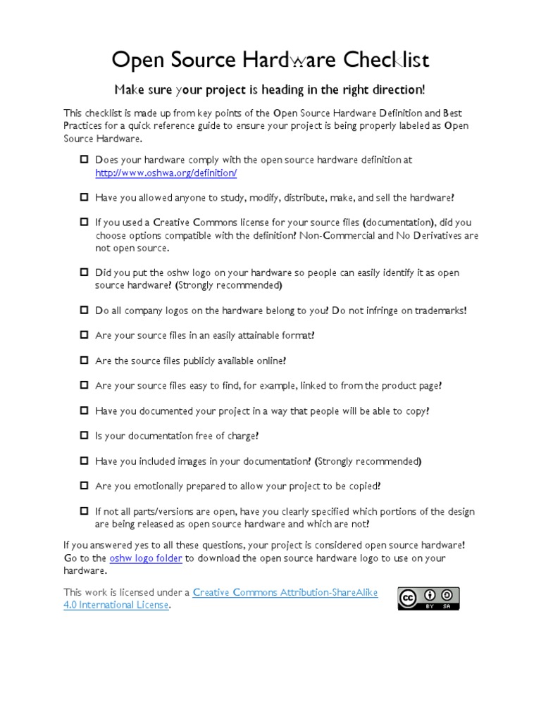 Open Source Hardware Checklist 1