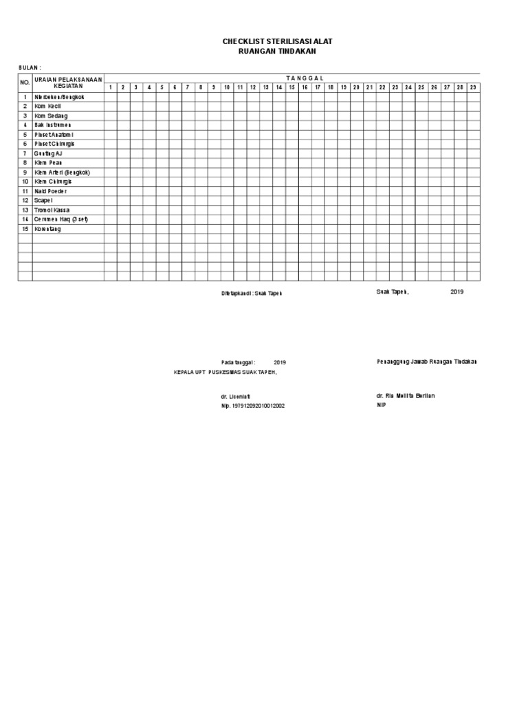 Checklist Sterilisasi Alat Ruang Tindakan | PDF