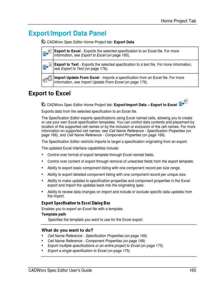 CADWorx Spec Export Template Guide | PDF | Microsoft Excel | Computer Data