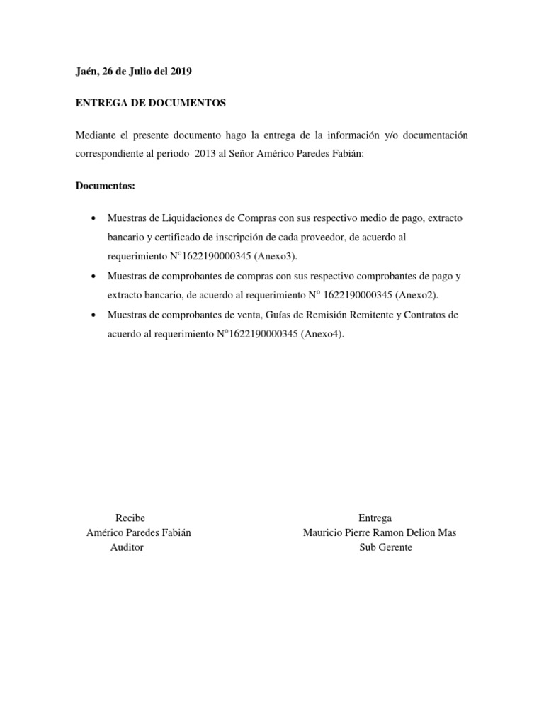 Modelo de Cargo de Entrega de Documentos | PDF Modelo de Cargo de Entrega de Documentos | PDF