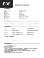 CV Format For Visa Application | PDF | Career & Growth