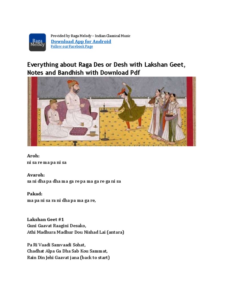 Raga Desh Notes Lakshan Geet | PDF