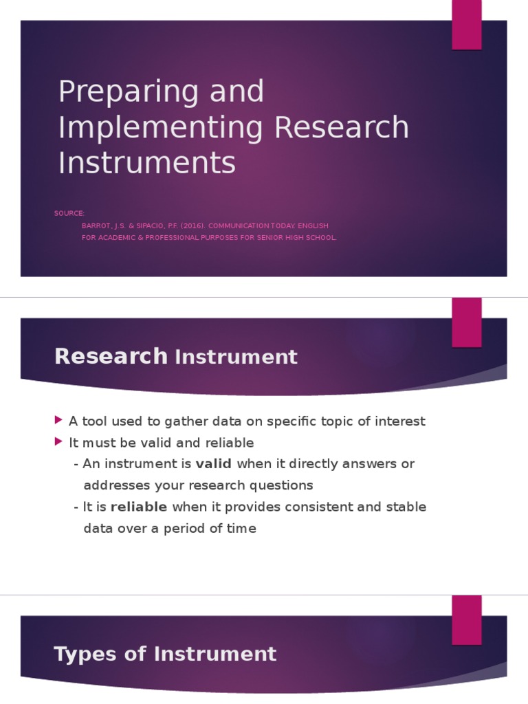 Preparing and Implementing Research Instruments | PDF | Question ...