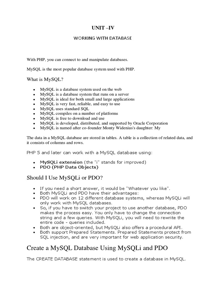 Create A Mysql Database Using Mysqli and Pdo | PDF | Computer Data ...