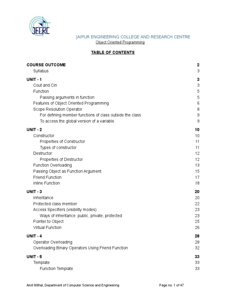 Object Oriented Programming - Online Notes | PDF | Inheritance (Object ...