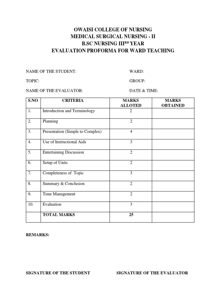 Ward Teaching Evaluation Form | PDF