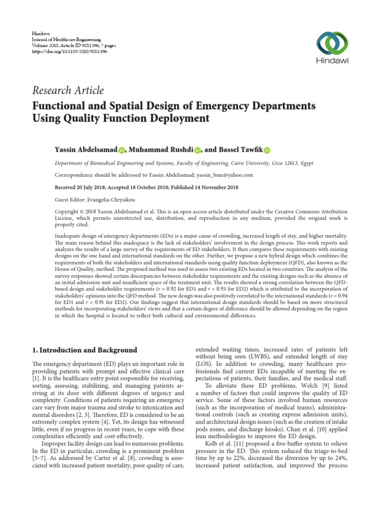 Functional and Spatial Design of Emergency Departments Using Quality ...