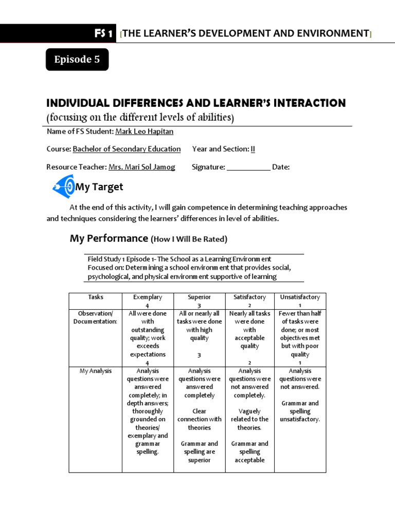 Field Study 1 Answers - Episode 5 PDF | PDF | Learning | Teachers