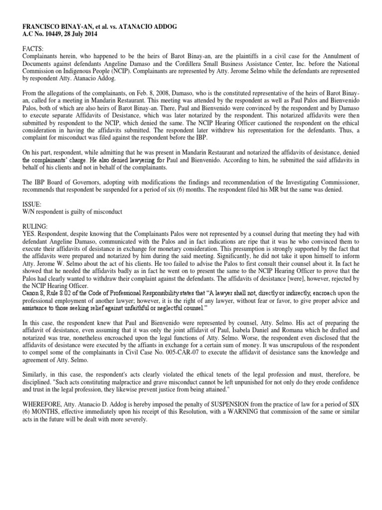 Heirs of Barot Binay-an vs. Atty. Atanacio Addog: Lawyer Suspended for ...
