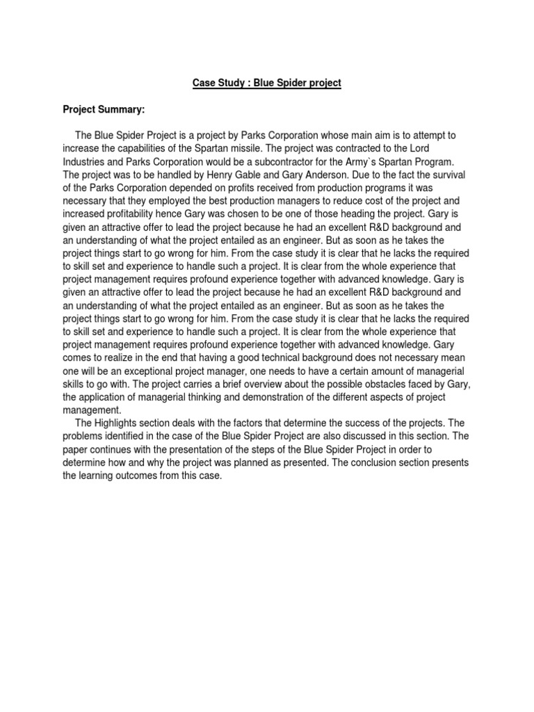 Case Study - Blue Spider Project | PDF | Project Management | Strategic ...
