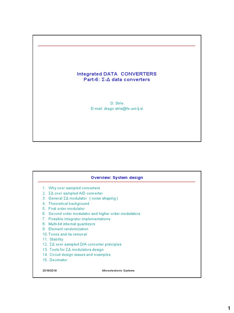 Integrated DATA CONVERTERS Part-6: Σ-Δ data converters: Overview ...
