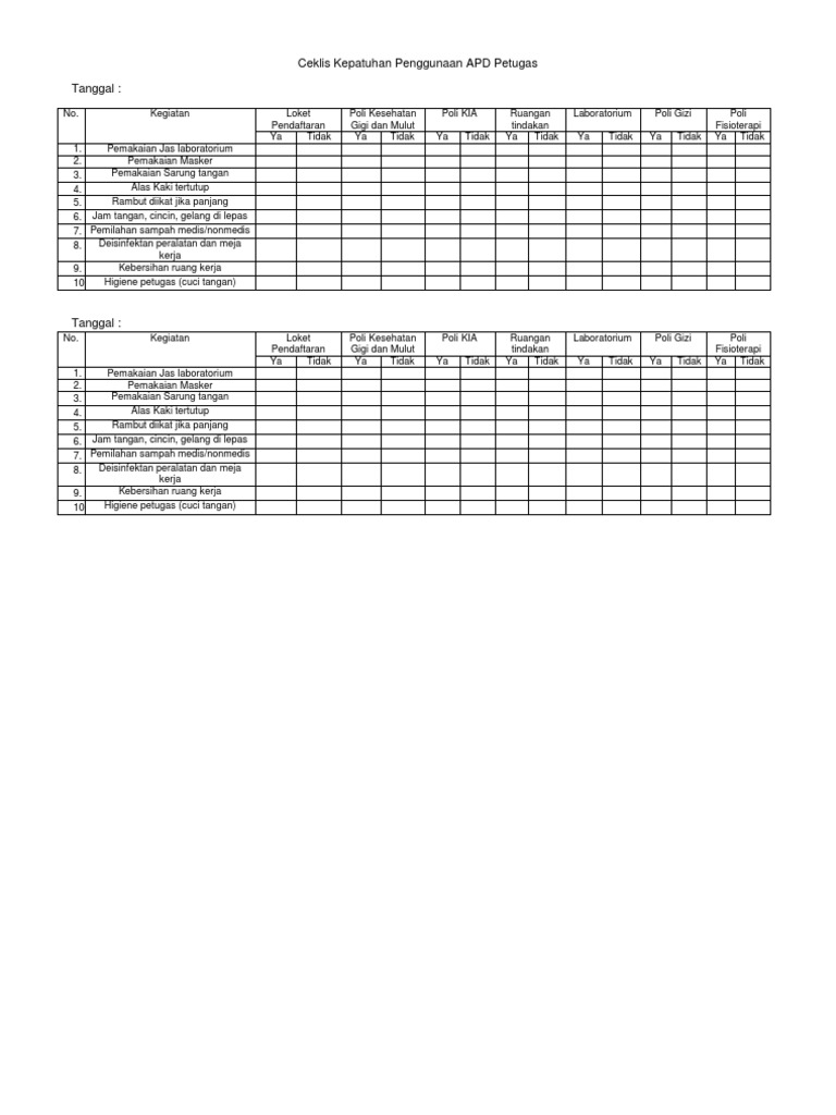Ceklis Kepatuhan Penggunaan APD Petugas | PDF