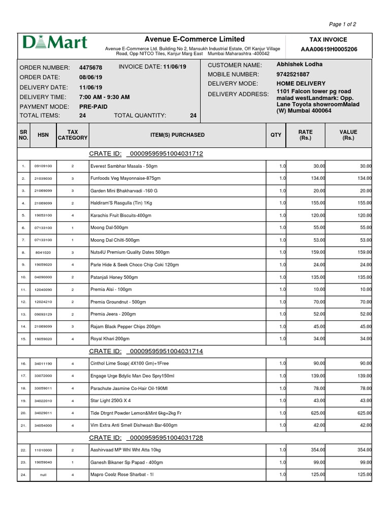 Invoice Dmart 4475678 | PDF | Taxation | Trade