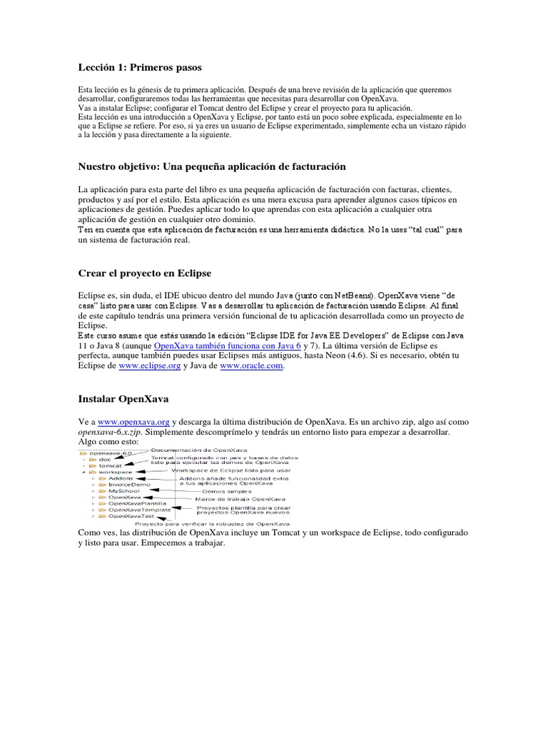 Lección 1 OPENXAVA | PDF | Eclipse (software) | Entorno de desarrollo ...