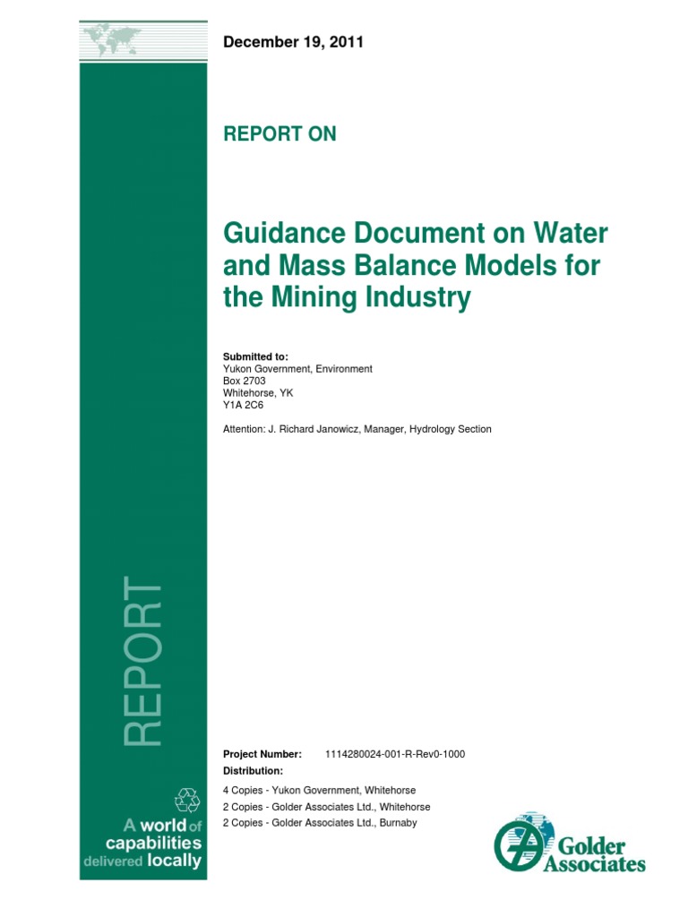 Guidance Document On Water and Mass Balance Models For The Mining ...