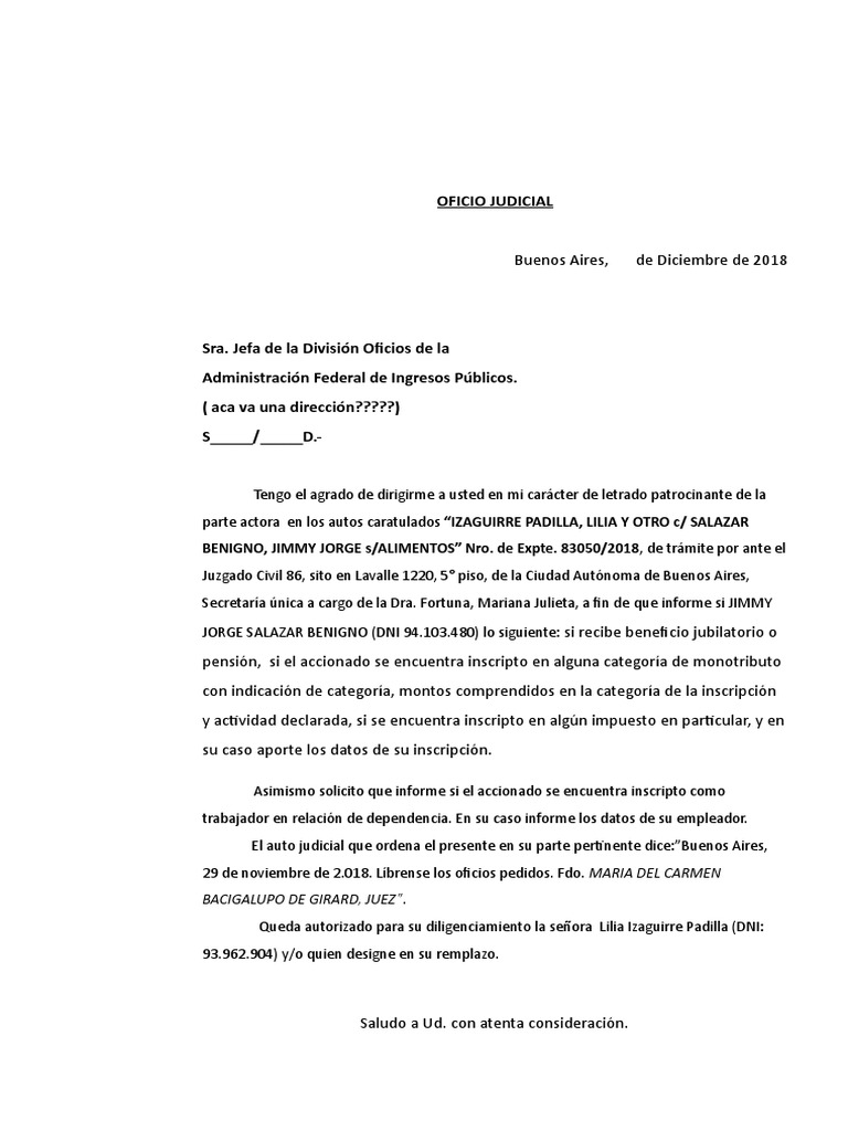 Oficio A Afip Izaguirre | PDF