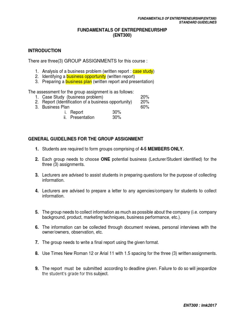 Ent300 Assessment Guidelines Sept2019 | PDF | Entrepreneurship ...