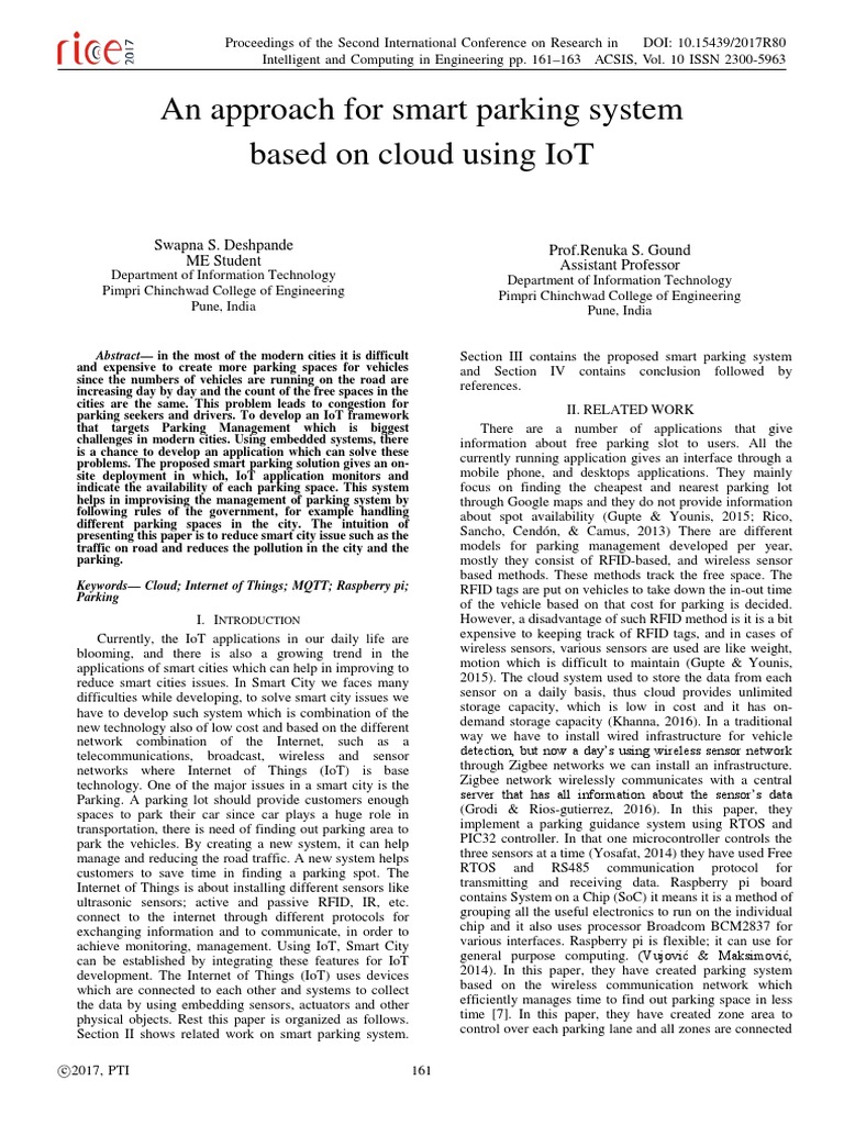An Approach For Smart Parking System Based On Cloud Using Iot | PDF | System On A Chip ...