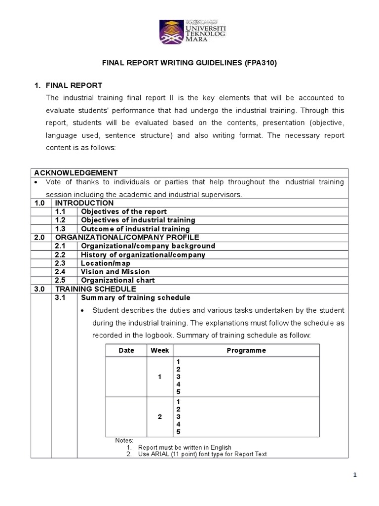 Final Report Writing Guidelines Fpa310 | PDF | Business