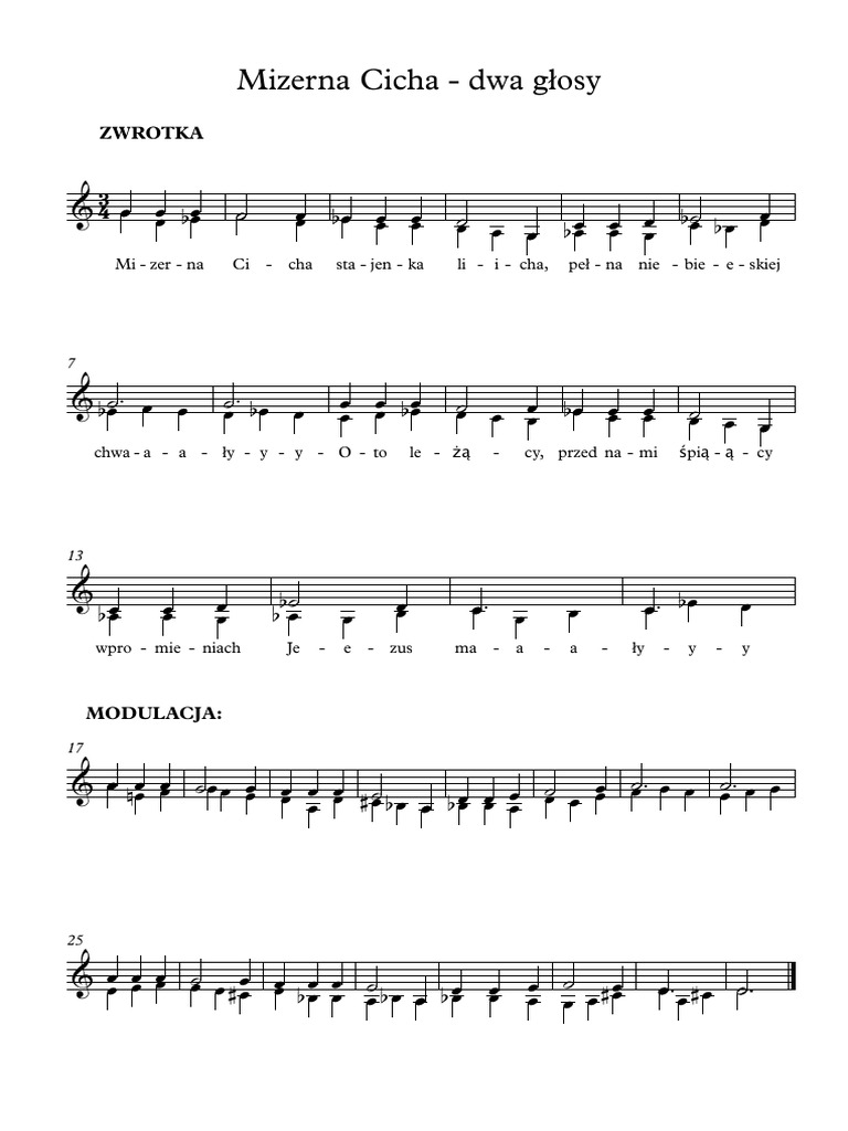 Mizerna Cicha - Harmonizacja Na Dwa Głosy | PDF
