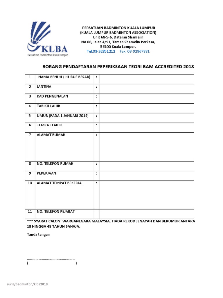 Borang Badminton Pdf