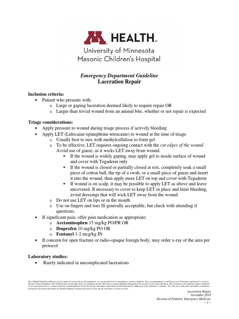 Emergency Department Guideline: Laceration Repair | Download Free PDF ...