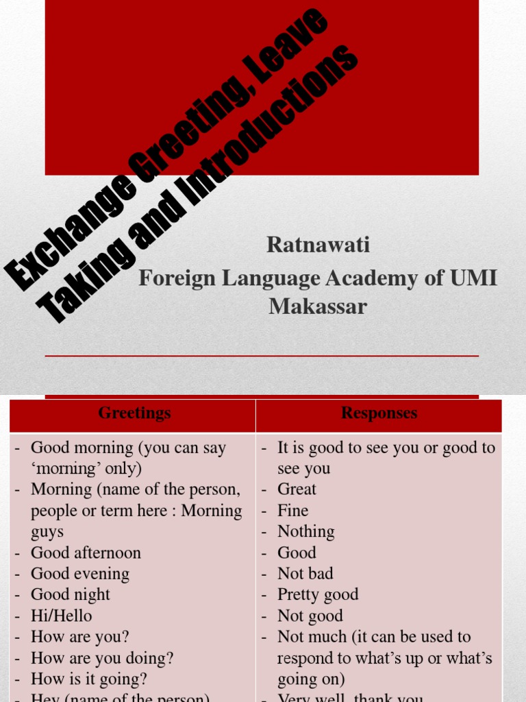 Greetings and Leave Takings | PDF