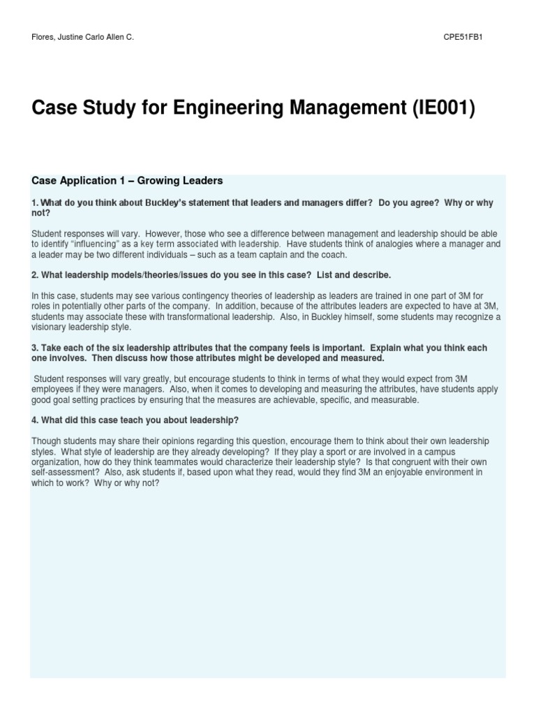 Case Study - Engineering Management | Download Free PDF | Leadership ...