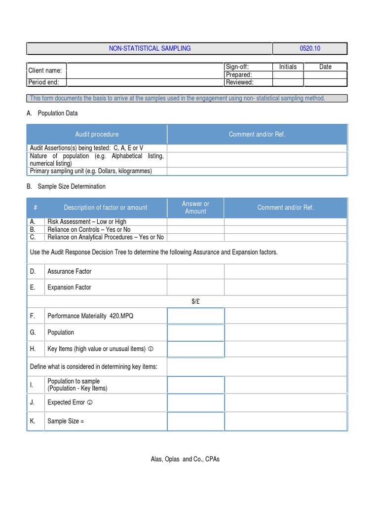 520.10 Audit Sampling (Non-Statistical) | PDF | Sample Size ...
